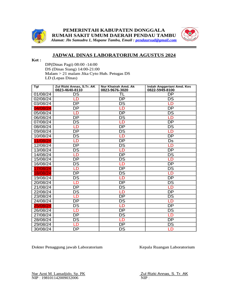 Jadwal Dinas Mulai Agustus 24 | PDF