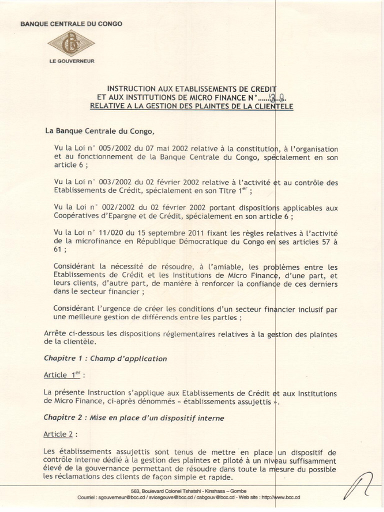Instruction N° 39 Reltive À La Gestion Des Plaintes de La Clientèle | PDF