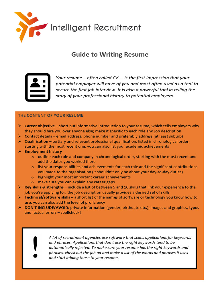 Guide To Writing Resume | PDF