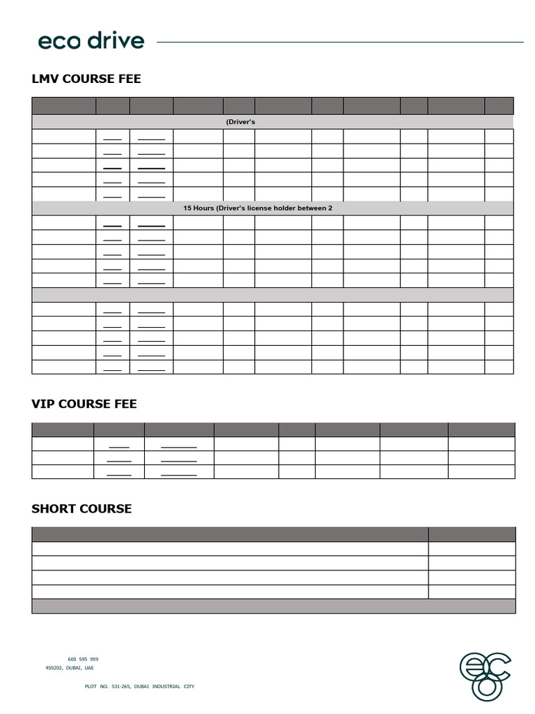 ECO Drive Offical Rate Card - 2024 | PDF
