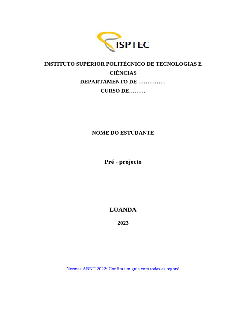 Modelo - PrÃ© Projecto E PROJECTO Isptec 2023 | PDF