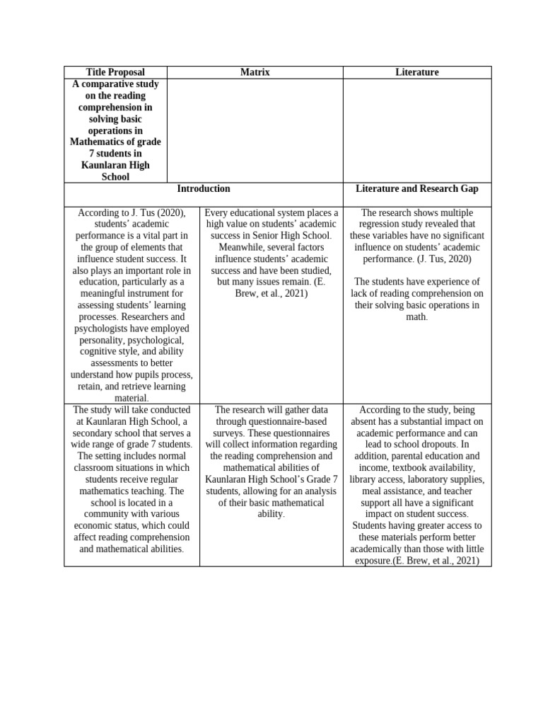 New Matrix | PDF | Reading Comprehension | Teaching Mathematics