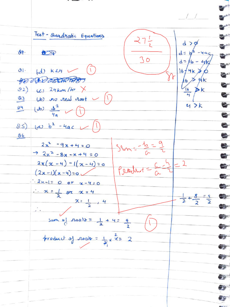Test Quadratic Equations | PDF