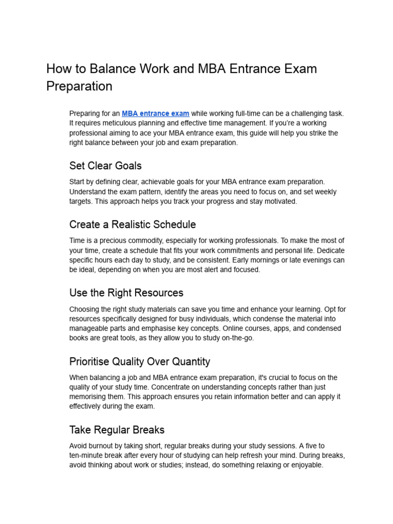 Balancing Work and MBA Exam Prep | PDF | Master Of Business ...