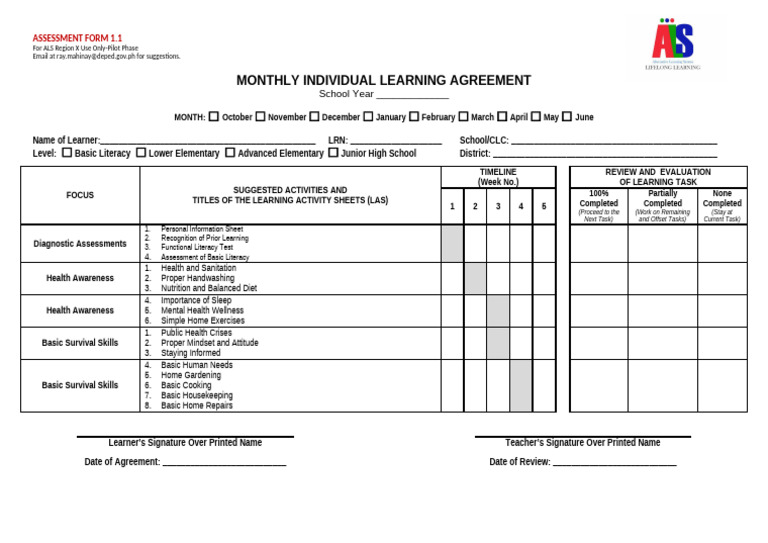 Assessment Form 1.1 Oct 1 | PDF | Learning | Literacy