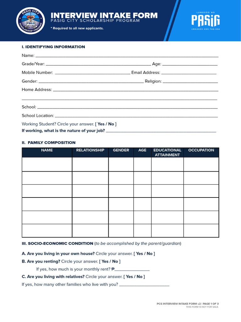 PCS - INTERVIEW INTAKE FORM v2 | PDF