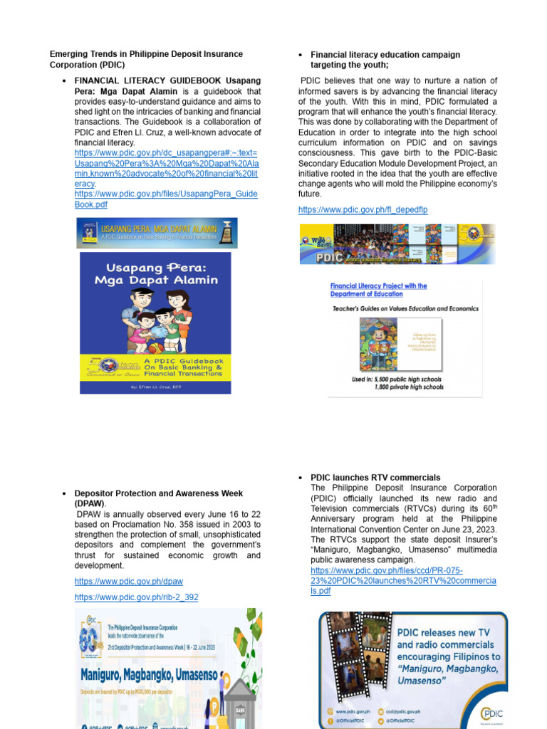 Emerging Trends and Future Role of PDIC-compiled | PDF