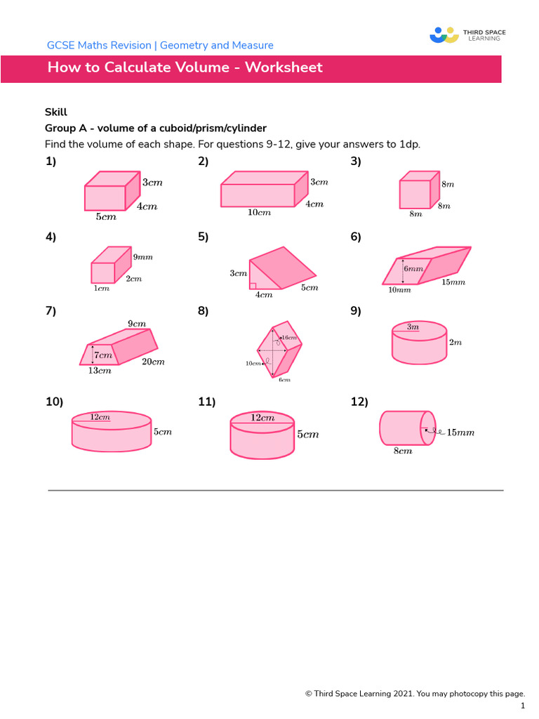 Third Space Learning How To Calculate Volume GCSE Worksheet | PDF