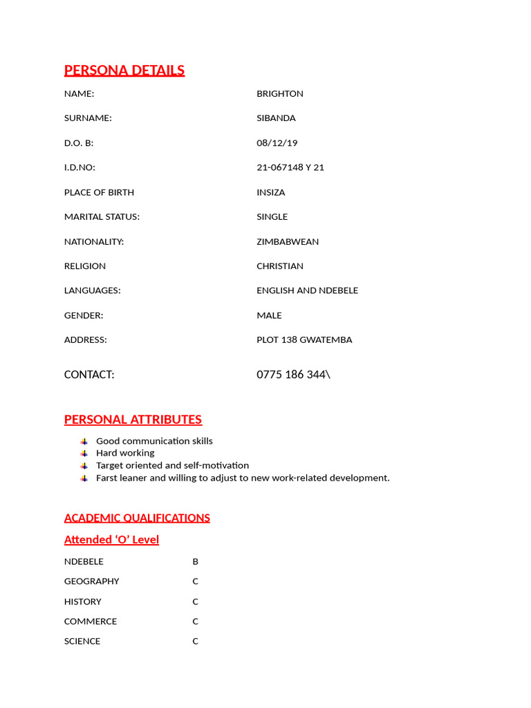 Persona Details | PDF