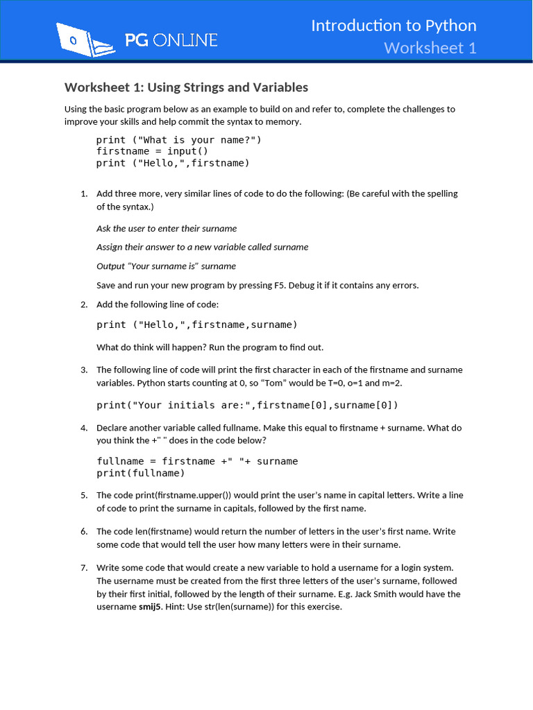 Challenge Tasks - Strings and Variables | PDF Challenge Tasks - Strings and Variables | PDF