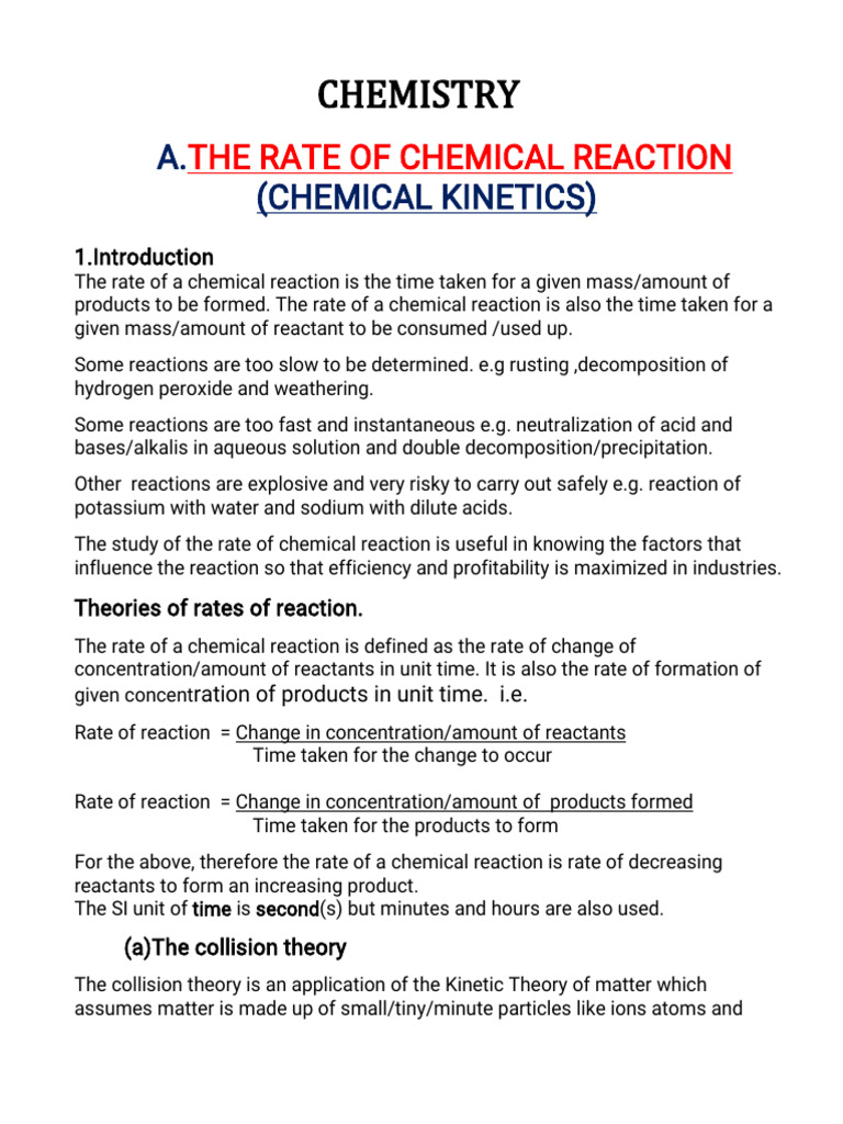 Chemistry Notes - Rates of Reaction | PDF