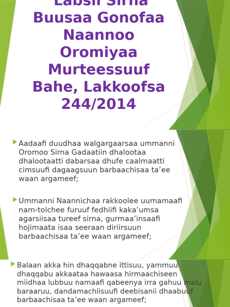 Labsii Sirna Buusaa Gonofaa Naannoo Oromiyaa Murteessuuf | PDF