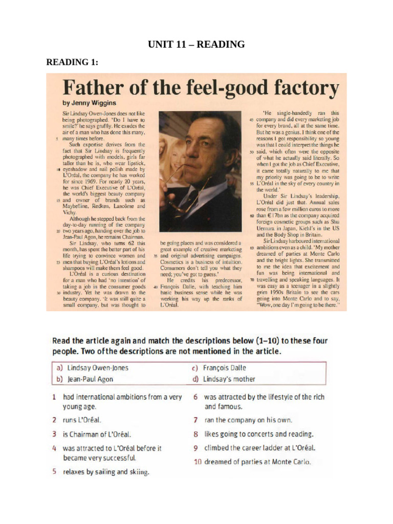 UNIT 11 - Reading | PDF