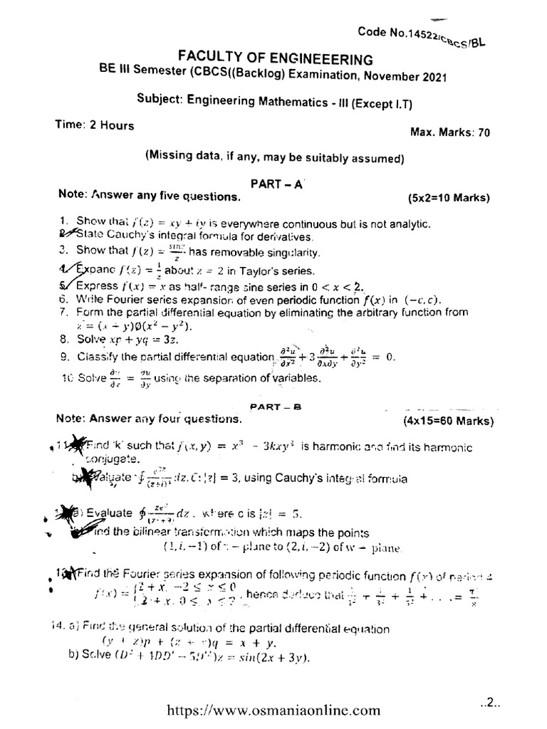 Be 3 Sem Engineering Mathematics 3 14522 Nov 2021 | PDF