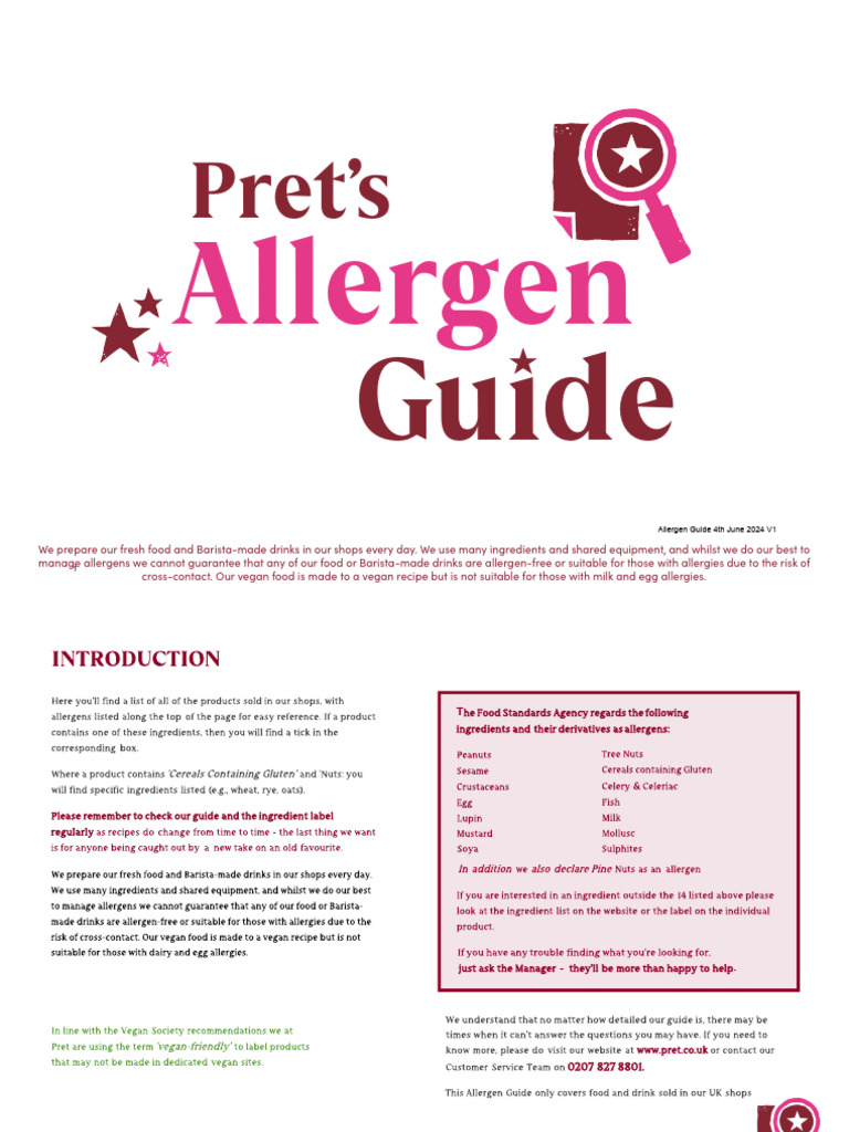 Pret Allergen Guide 2024 | PDF | Food Allergy | Nut (Fruit)