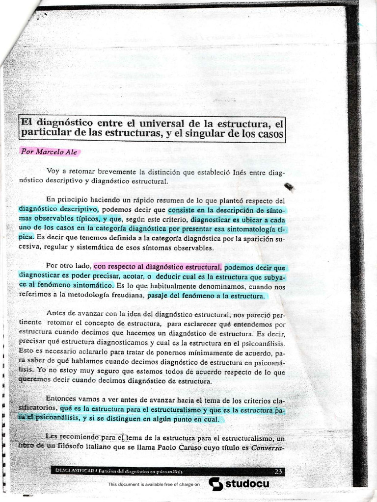 Marcelo Ale - El Diagnostico Entre El Universal de La Estructura, El Particular de Las ...