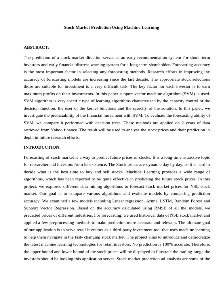 Stock Market Prediction Using Machine Learning | PDF