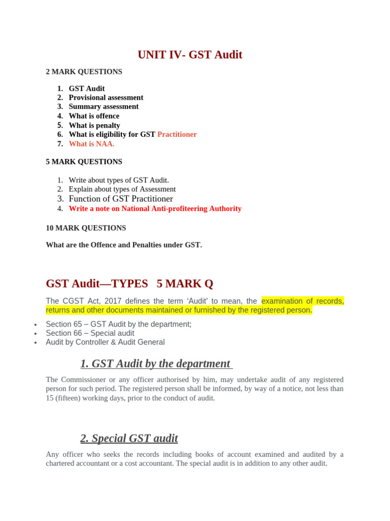 Unit 4 GST Audit | PDF