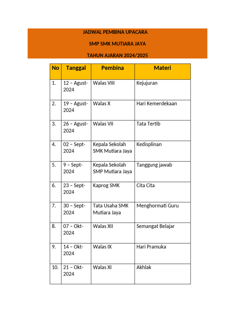 Jadwal Pembina Upacara | PDF