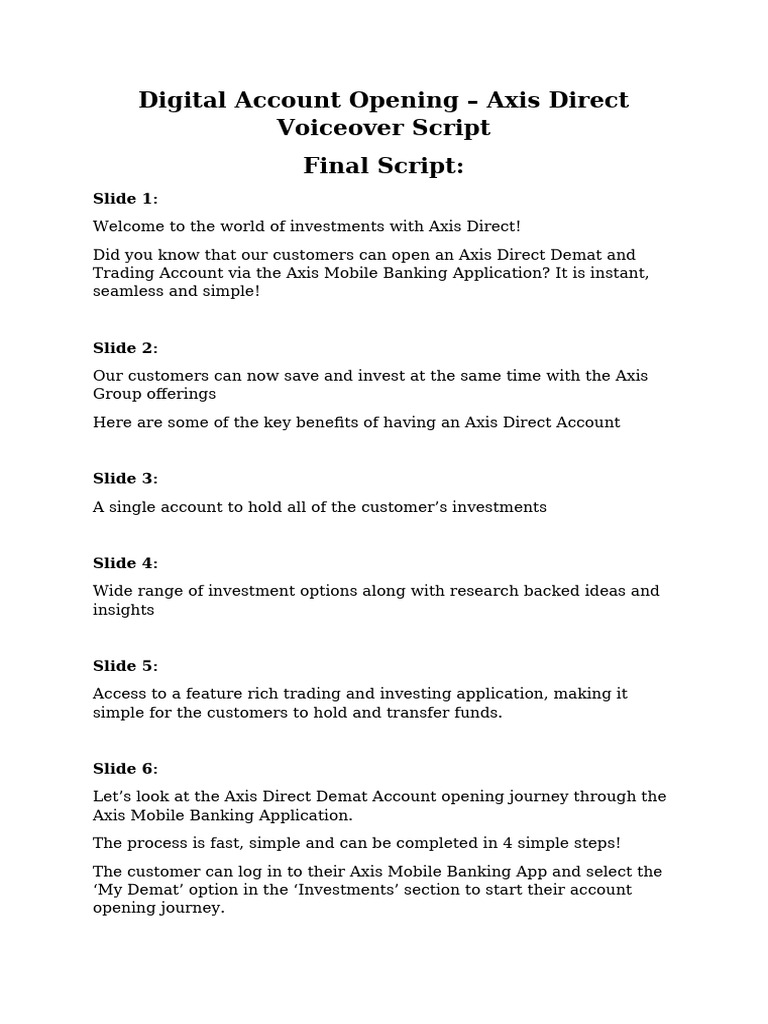 Digital Account Opening Axis Direct Script | PDF