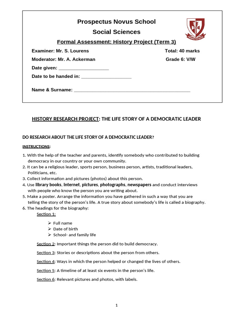 Ss - Grade 6 - Term 3 - History Project - Englis and Afrikaans | PDF