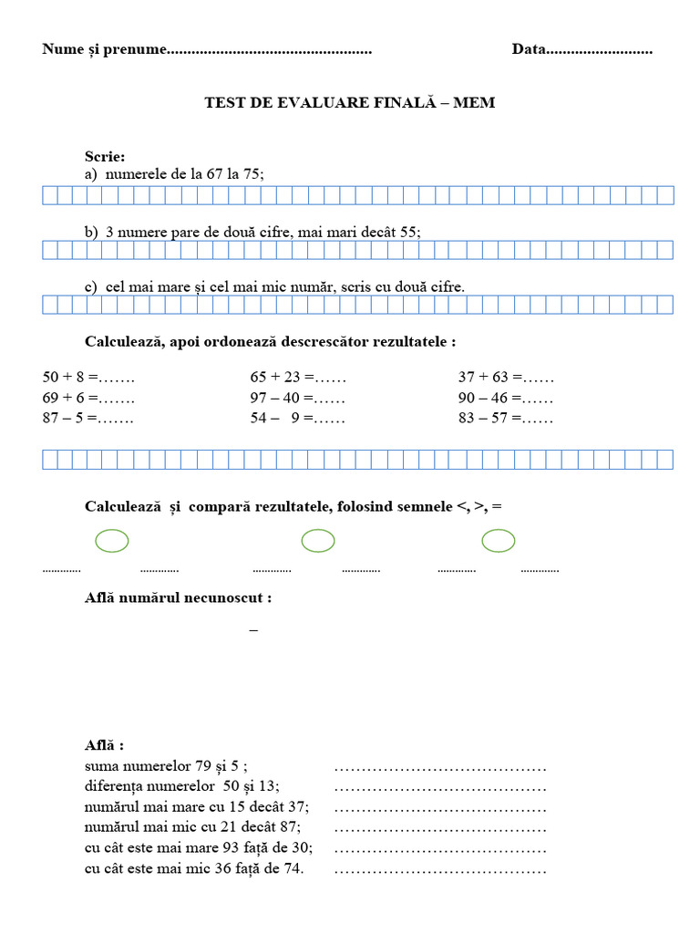 Test de Evaluare Finala Mem | PDF