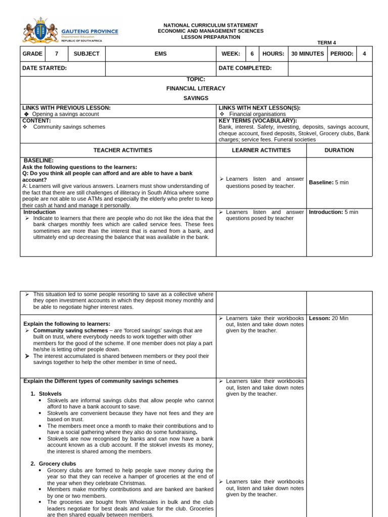 Week 6 Lesson Plan 4 | PDF