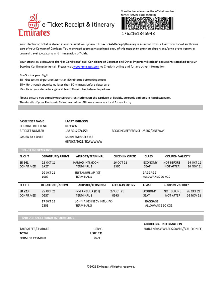 E Ticket Emirates | PDF