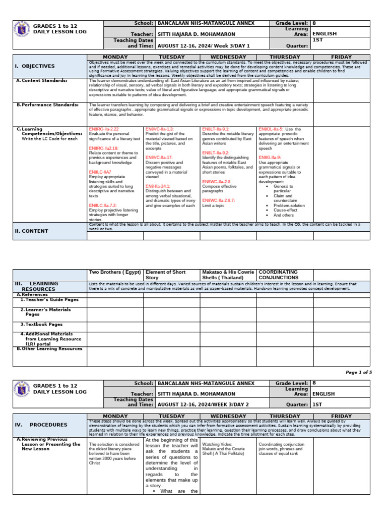 English 8 DLL Q1 W3 | PDF