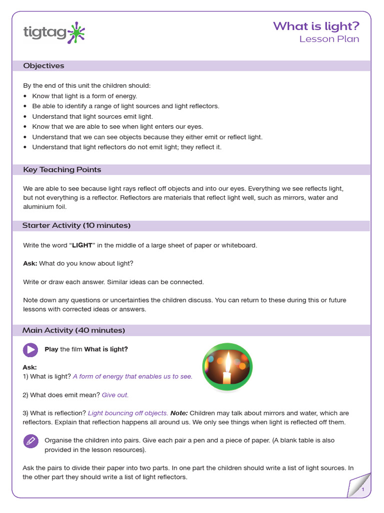 What Is Light?: Lesson Plan | PDF