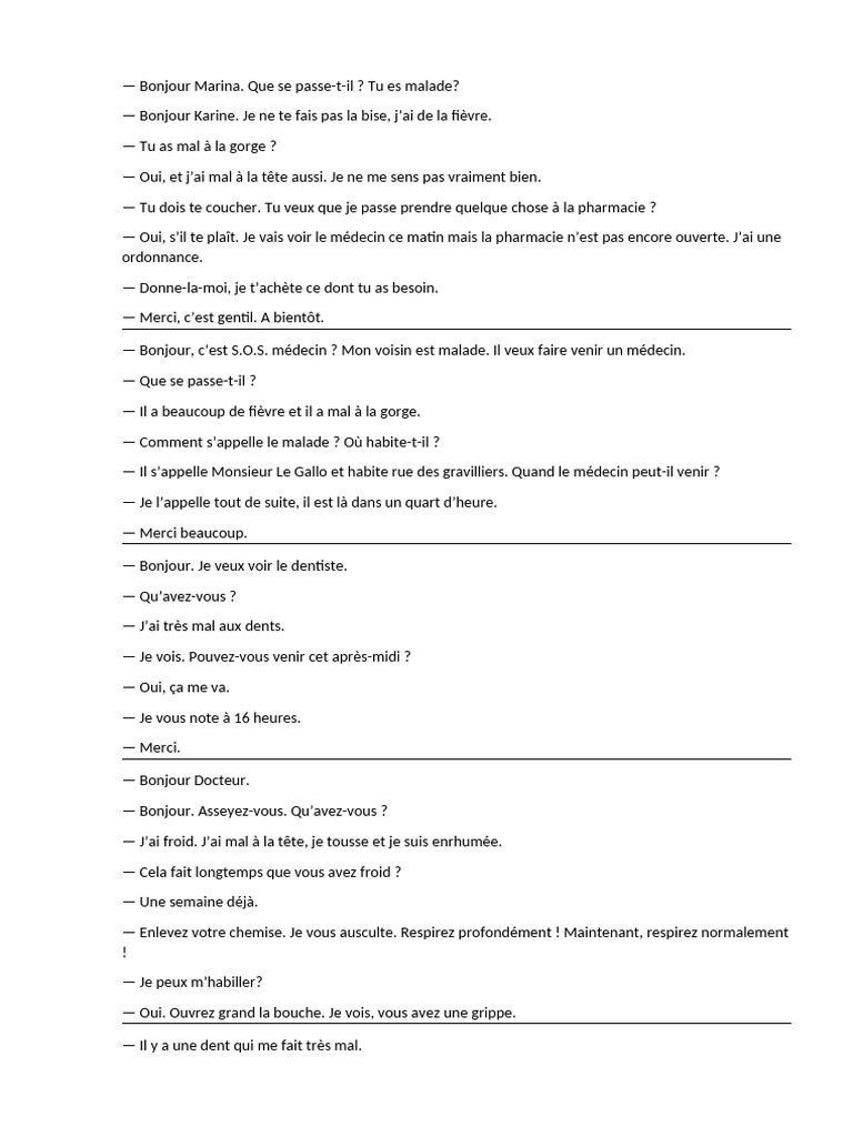 Chez Le Docteur - Dialogues Present | PDF