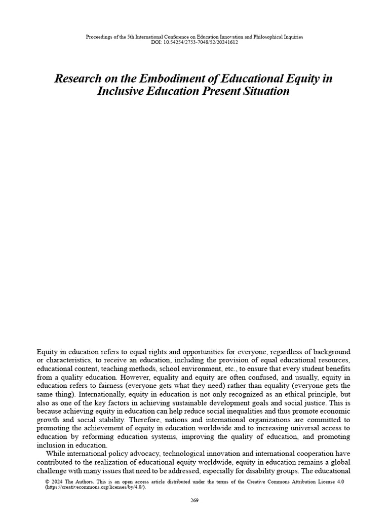 Research On The Embodiment of Educational Equity I | PDF