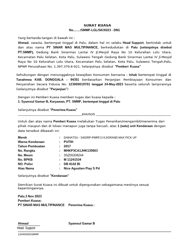 Contoh Surat Penarikan Kendaraan | PDF | Hukum