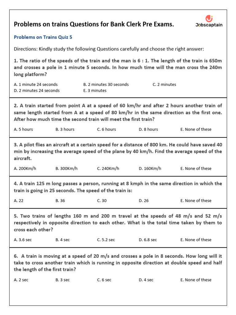 Train Speed Problems for Bank Exams | PDF | Speed | Physical Quantities