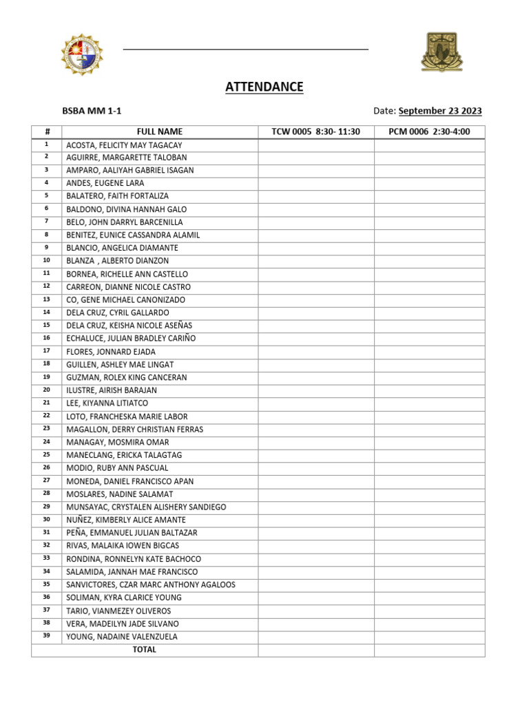1 Bsba MM Attendance | PDF