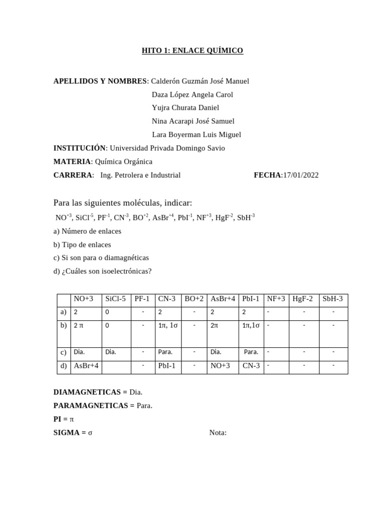 Hito 1 Enlace Quimico | PDF