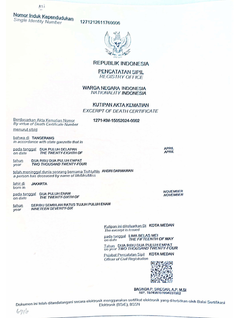 Kutipan Akta Kematian Abi | PDF