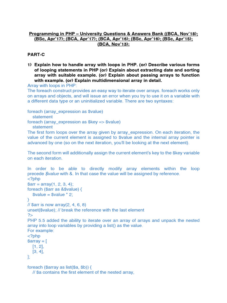 PHP - Part C Only - University Questions & Answers Bank | PDF