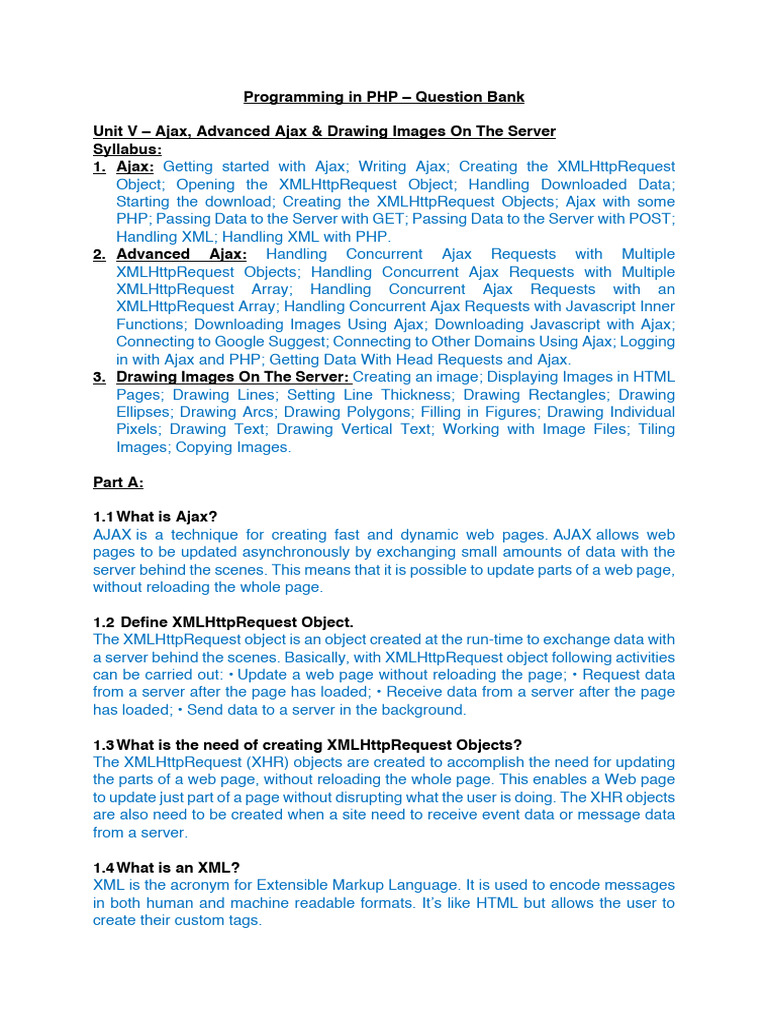 PHP-Question Bank - Unit V | PDF