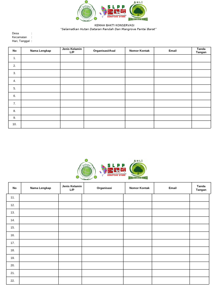 Format Absen Kemah Konservasi 2 | PDF