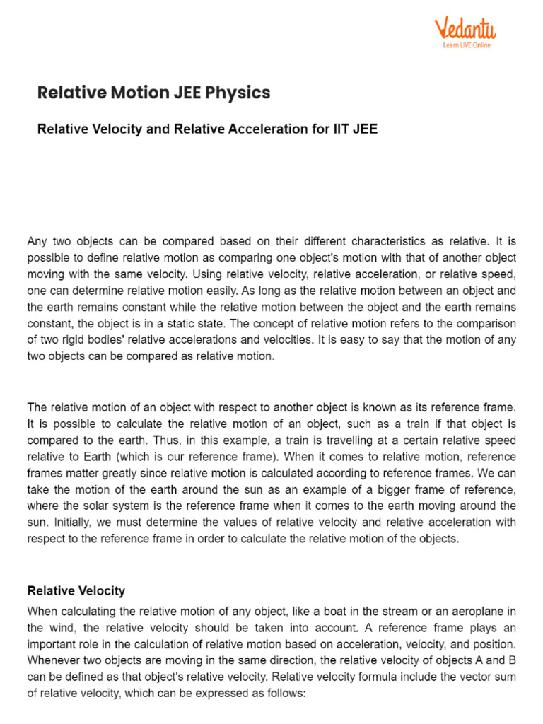 Relative Motion JEE Physics | PDF