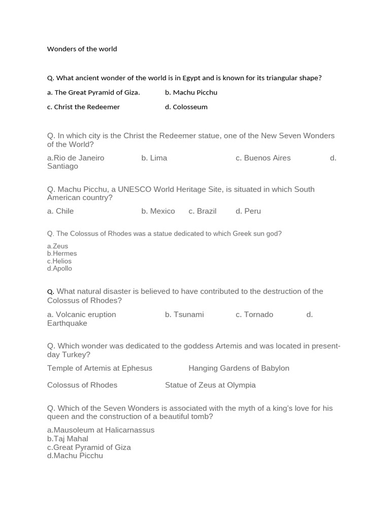 Seven Wonders of the World Quiz | PDF