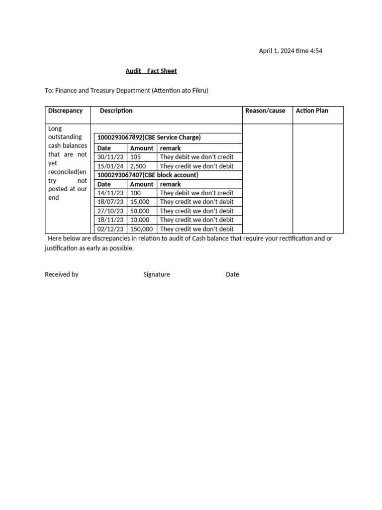 Cash Reconciliation Discrepancy | PDF