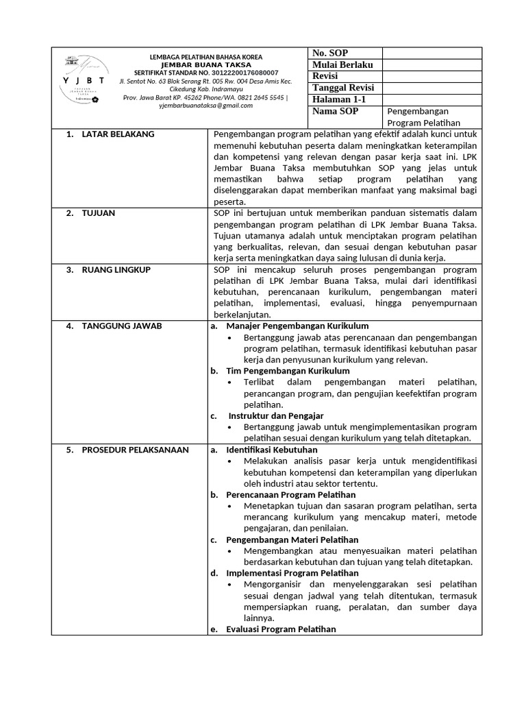7.1.e1 SOP PENGEMBANGAN PROGRAM PELATIHAN | PDF