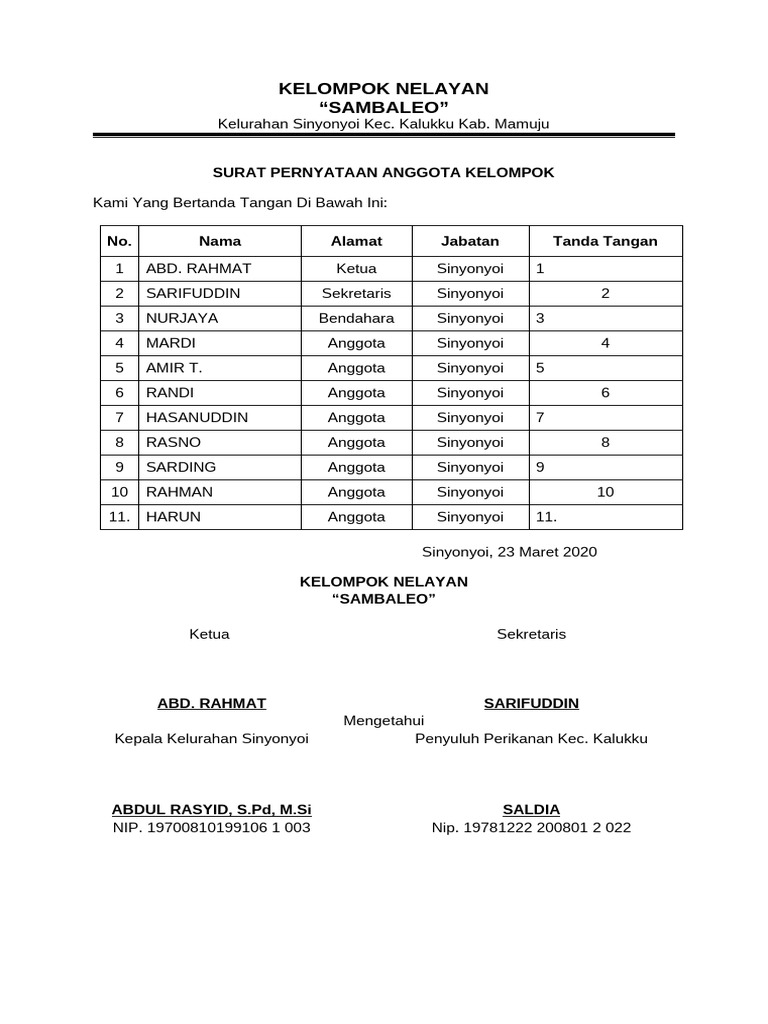 Surat Pernyataan Kelompok Nelayan | PDF