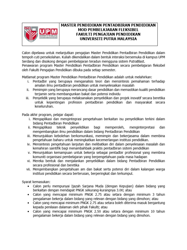 Melayu BROSUR MEd Edu Admin Mod Fleksibel 4 Mac 2019 | PDF