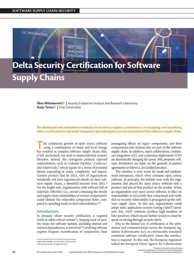Delta Security Certification For Software Supply Chains | PDF