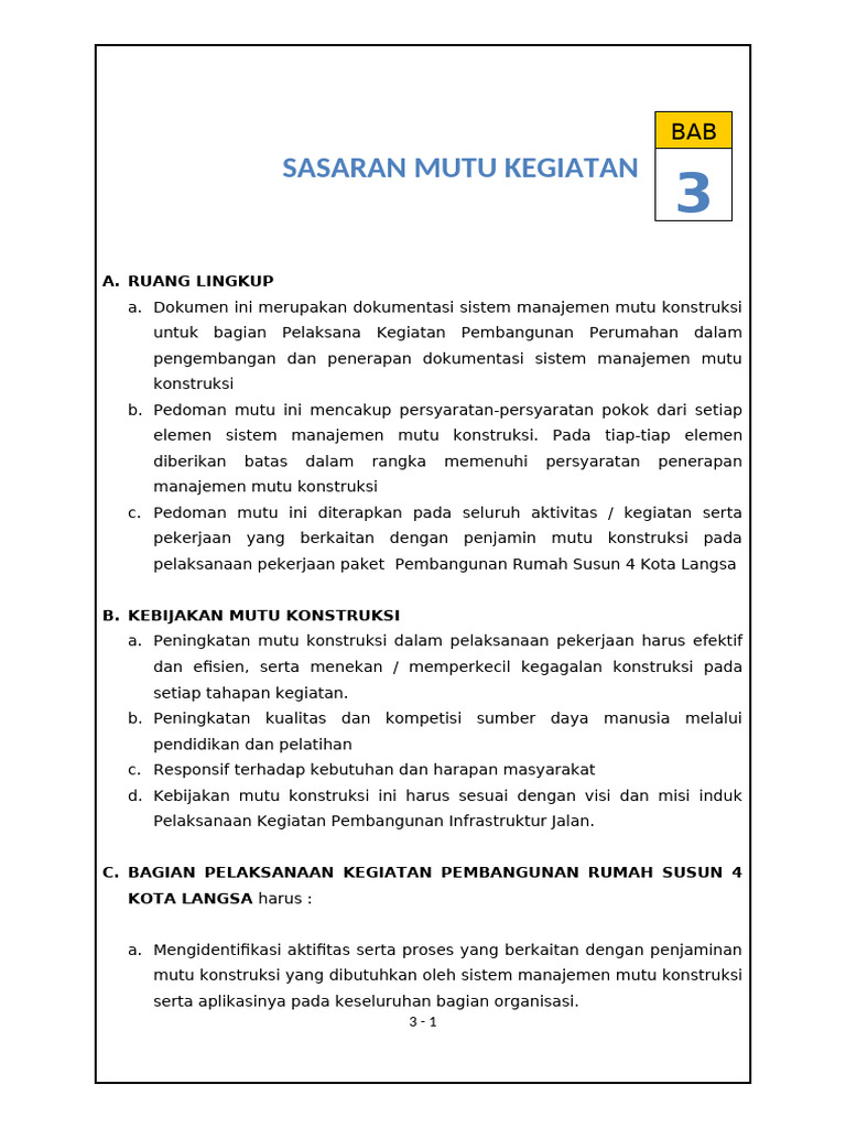 Sasaran Mutu Kegiatan: A. Ruang Lingkup | PDF