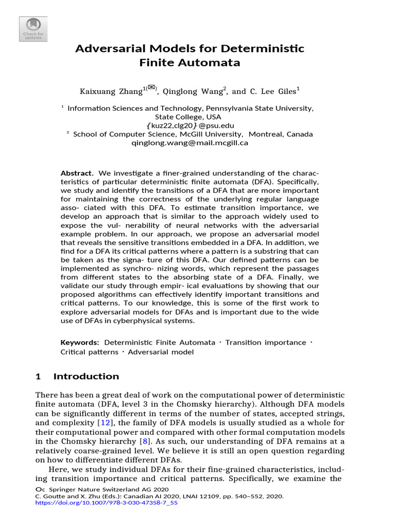 Article Adversarial Models Of Demenstric Finite Automata Pdf