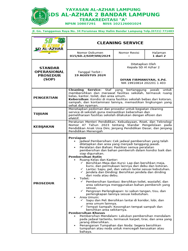 SOP CLEANING SERVICE ok | PDF